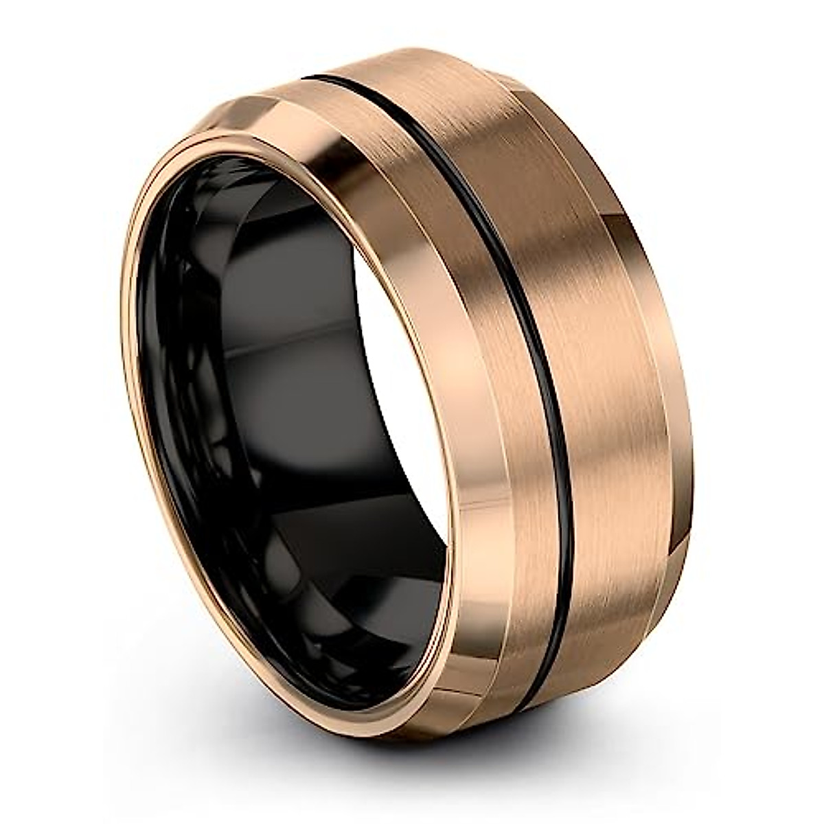 18K Rose Gold Woman's Promise Band Set Tungsten 18K Rose Gold and Black Rings for Mens Plain 18K Rose Gold Rings Engagement Present meaningful 60th birthday gifts for him Size 6.5