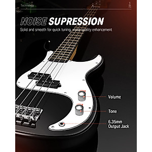 Donner Electric Bass Guitar 4 Strings Full-Size Standard Bass PB-Style Beginner Kit Black for Starter with Free Online Lesson Gig Bag Guitar Strap and Guitar Cable, DPB-510D