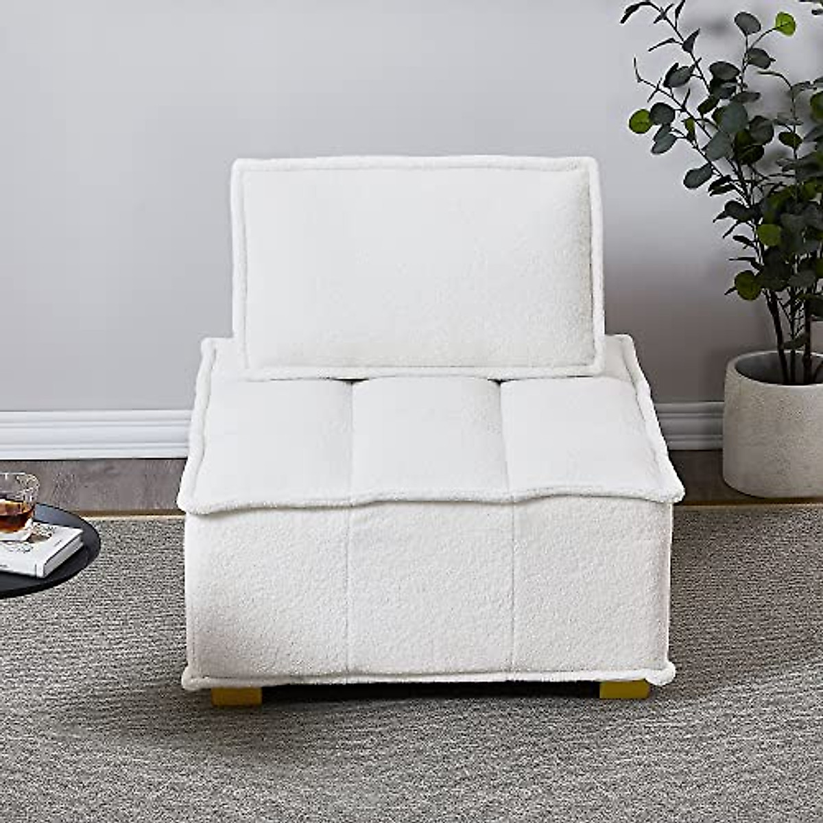GNIXUU Modular Single Sofa, Lazy Sofas Ottoman with Gold Wooden Legs Teddy Fabric, Armless Couches for Small Space Living Room Bedroom Apartment Office