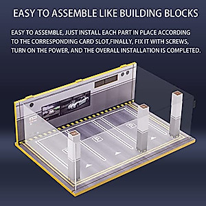 Sikivot 1/24 Scale Car Display Case,Car Model Toy with Parking Lot Scene, Die-cast Car Garage Display Case,2 Parking Space Acrylic Toy Garage with LED Light