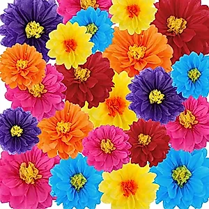 Colorful Fiesta Paper Flowers Tissue Paper Flowers Mexican Carnival Paper Flowers for Floral Party Backdrop Wedding Birthday Party Craft Wall Decor, 6" 8" 10" (36)