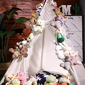 Yalikop 2 Pieces Stuffed Animals Storage Chain Toy Chain Organizer with 40 Pieces Plastic Clips, 2 Pieces Ceiling Hook and Door Hook for Hanging Plush Toys Hats Socks Holiday Cards