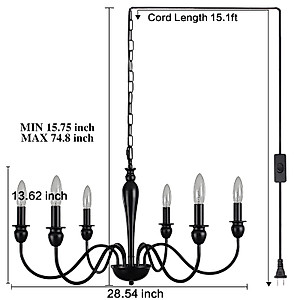 ETONIMERR Plug in Chandelier Lighting with Cord Black Farmhouse Chandelier for Dining Room Light Fixture Plug in Pendant Light for Kitchen Island Outdoor Chandelier for Gazebo Porch