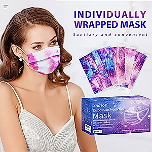 AHOTOP Disposable Face Masks for Women, Disposable Face Masks With Designs, Individually Wrapped Breathable Colorful Fashion Cute Mask with Nose Wire Elastic Ear Loop for Adults Teen Girls Working Out, 3 Ply 50PCS