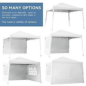 Elevon 10'x10' Pop Up Canopy with Sidewalls Adjustable Leg Heights with Wheeled Carrying Bag, Stakes, Rope and 4X Weighted Sand Bags, White with Sidewalls