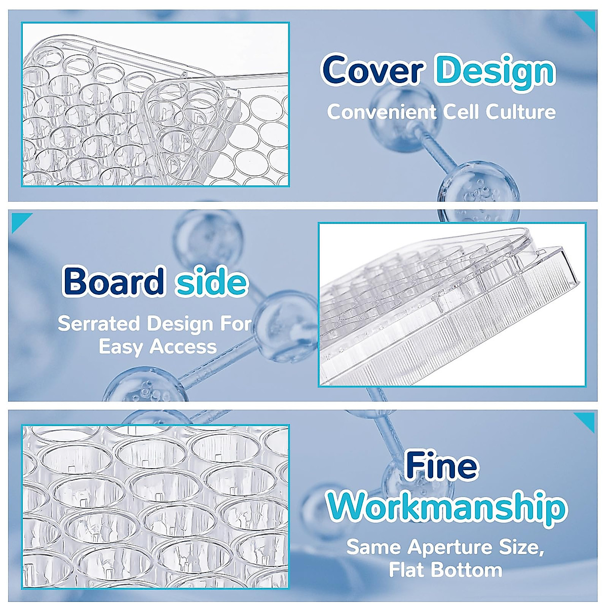 Tellegloww 1 Pack Disposable Sterile Flat Tissue Cell Culture Plates with Lid Tissue Culture Treated Plate for Lab Cell Culture, Clear (48 Well)