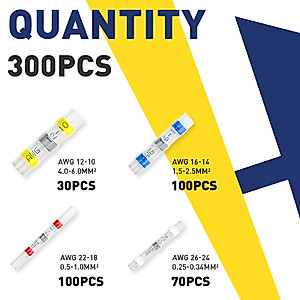 300PCS Solder Seal Wire Connectors-haisstronica Marine Grade Heat Shrink Wire Connectors-Heat Shrink Butt Connectors-Self Solder for Marine,Stereo(30Yellow 70White 100Red 100Blue) Solder Sleeve