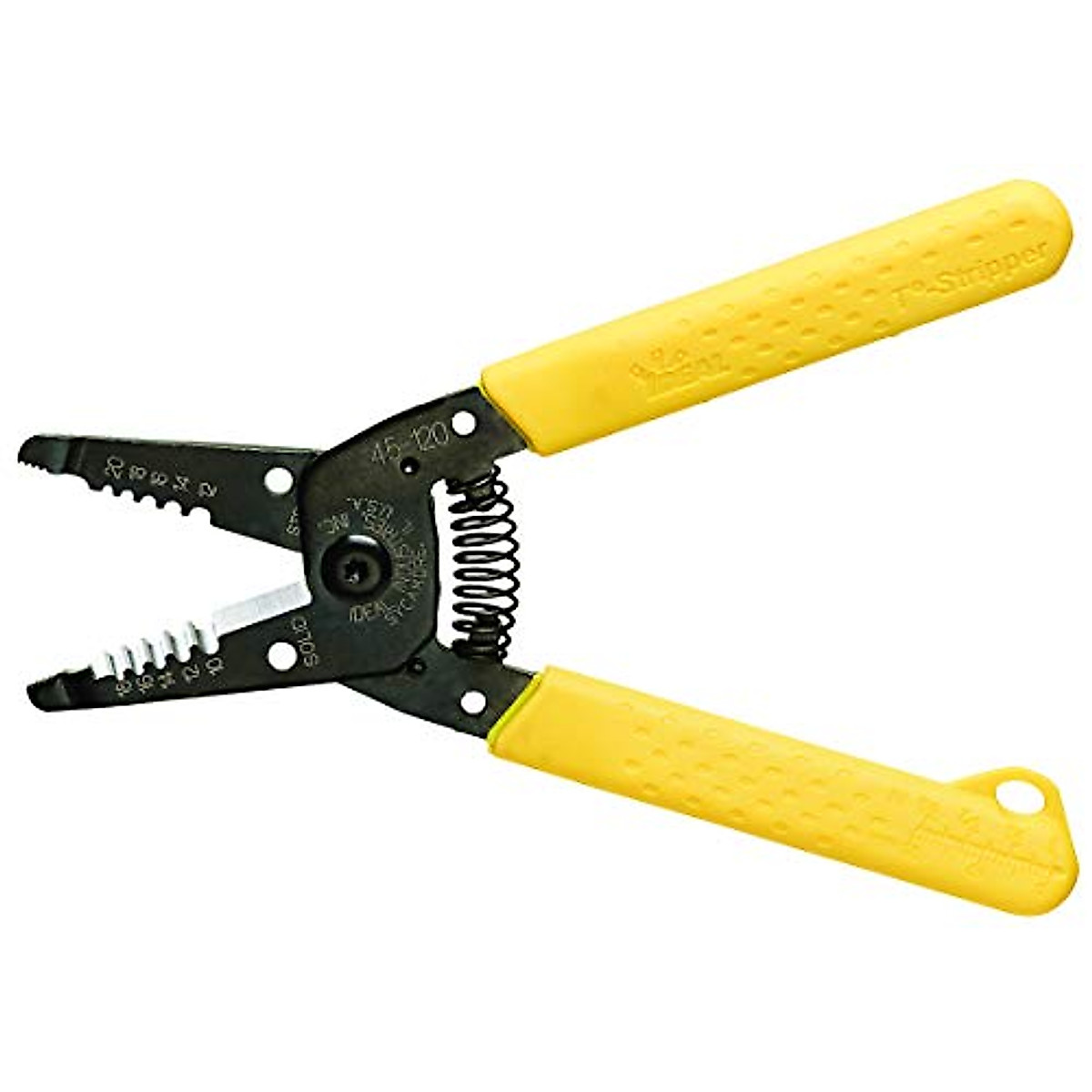 IDEAL Electrical 45-120 T-5 T-Stripper - 10-20 AWG, Yellow Wire Stripper with Looping Holes, Plier Nose, Spring Loaded Automatic Opening,Black