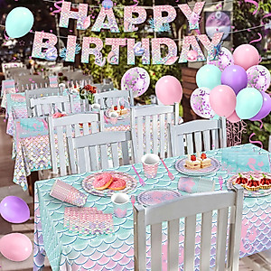 Mermaid Birthday Decorations, 147Pcs Mermaid Party Supplies-Serves 24 with Mermaid Plates and Napkins Tablecloth and Birthday Banner Balloons for Mermaid Theme Party Decorations
