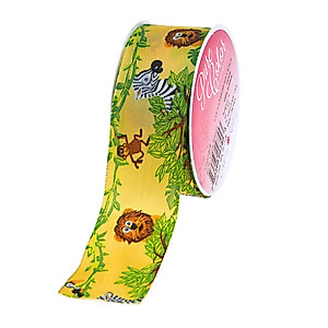 Homeford Jungle Animals Grosgrain Ribbon Wired Edge, 1-1/2-Inch, Yellow/Green