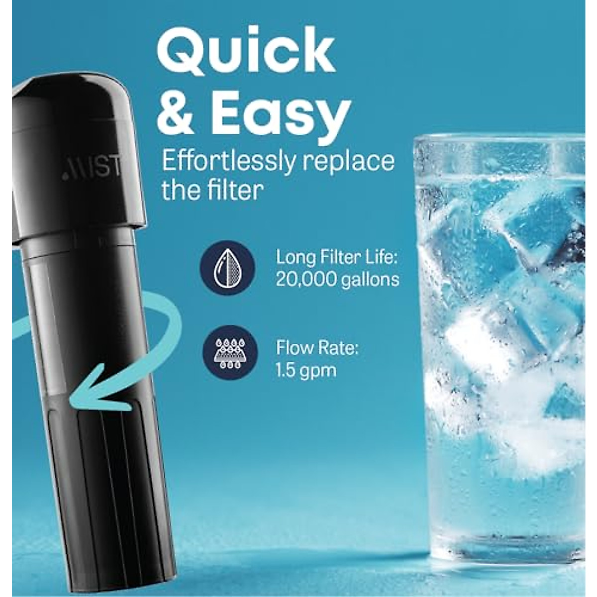 Mist Under Sink Water Filter, 20,000 Gallon, Reduces PFAS, PFOA/PFOS, Lead, Chlorine, Bad Taste & Odor, Under Counter Water Filter System, Direct Connect to Kitchen Faucet, NSF/ANSI 42 Certified