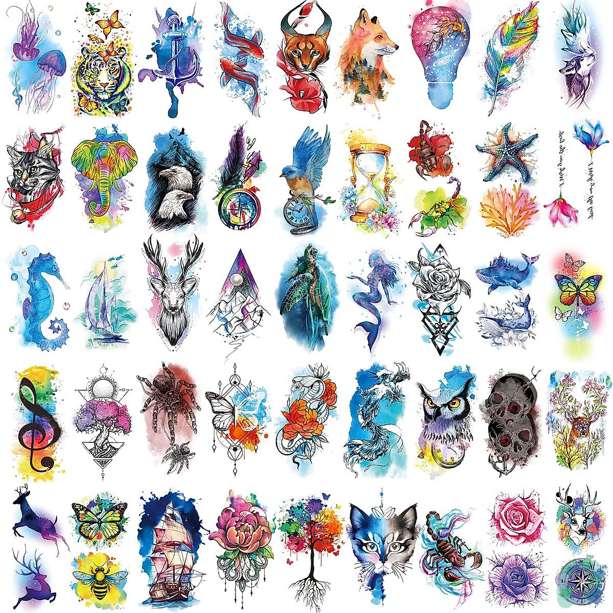 JEEFONNA 86 Sheets Temporary Tattoo, 14 Sheets Large Half Arm Fake Tattoos, Flower Cat Owl Lion Temporary Tattoos for Women Men, 72 Sheets Tiny Waterproof Semi Permanent Temporary Tattoos Realistic for Women Girls Kids Adults