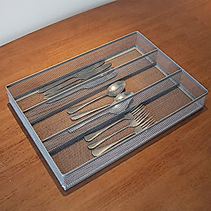 SETTFRFE Mesh Flatware Tray Kitchen Drawer Organizer,Silverware Organizer,Silverware Tray for Drawer,Utensil Organizer for Kitchen Drawers,Silver