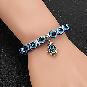 kelistom Evil Eye Hamsa Hand Bracelet for Protection and Luck Handmade Link Bracelets for Women Men Amulet Jewelry