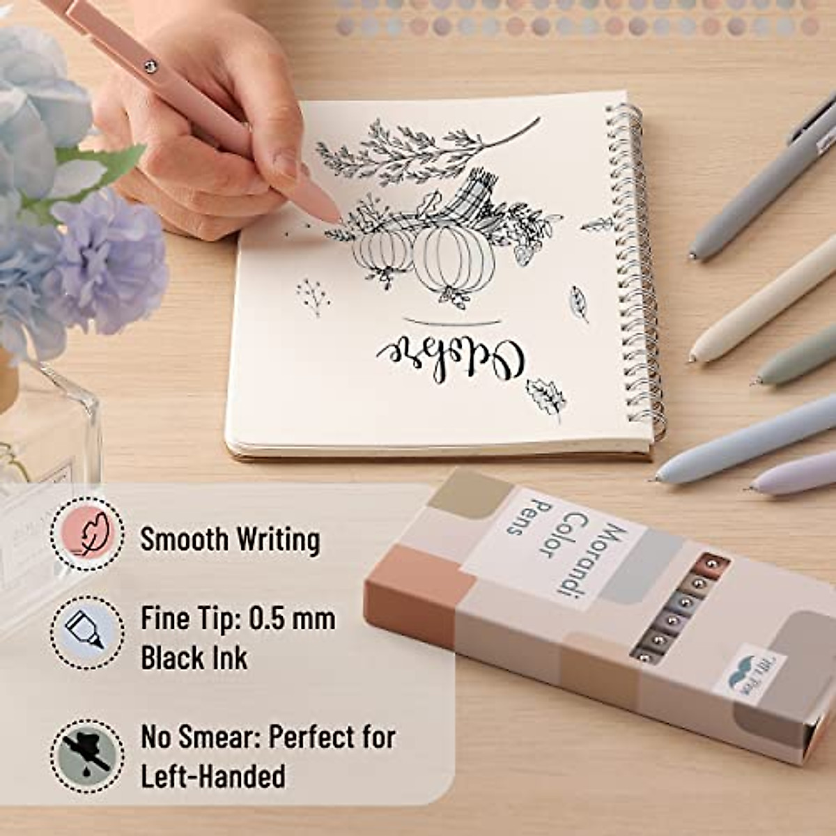 Mr. Pen- Retractable Gel Pens, 6 Pack, Morandi Barrels, Black Gel Pens, Fast Dry, Gel Pens Fine Point 0.5mm, Cute Pens, Gel Ink Pens, Black Pens, Aesthetic Pens for Journaling