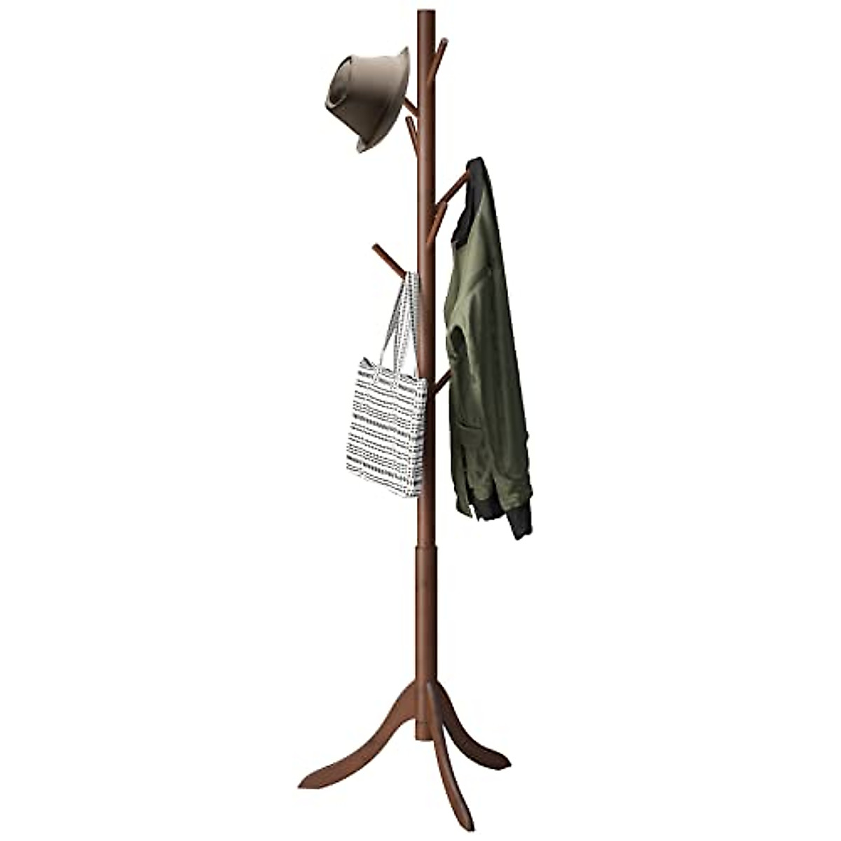 kiplant Bamboo Wood Coat Rack Stand, Freestanding Coat Tree with 8 Hooks, Hallway Entryway Hat Hanger Organizer Standing for Bedroom, Office, Clothes, Jackets, Bags, Umbrallas