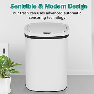 13 Gallon Kitchen Trash Can Automatic Garbage Can with Lid, 50 Liter Trash Bin Touch Free Garbage Bin High-Capacity Brushed Stainless Steel Waste Bin for Bathroom Bedroom Home Office, White