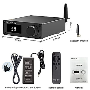 S.M.S.L A50 Stereo Audio Amplifier, 100W x 2 Mini Hi-Fi 2 Channel Class D AMP Receiver, TPA3116*2 Bluetooth 5.0 Bass and Treble 2.0 CH for Home Speakers with Remote Control