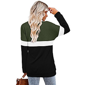 Magritta Girls Loose Fit Tunic Tops with Pockets Crew Neck Stretchy Long Sleeve Striped Color Block Sweatshirt Pullover for Women Green Black X-Large