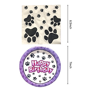 Fenghu Dog Paw Prints Birthday Party Supplies, 20 Plates ＋ 20 Napkins, Puppy Paw Prints Theme Birthday Party Decorations for Kid Baby Showe