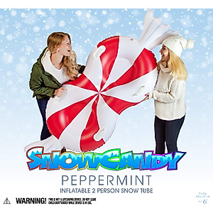 SnowCandy Inflatable Summer & Winter Outdoor Sleds, Tubes, & Floats. The Inflatable Toy Rated for The Beach or The Snow Slopes (Peppermint 2 Person Snow Sled & Pool Beach Float)