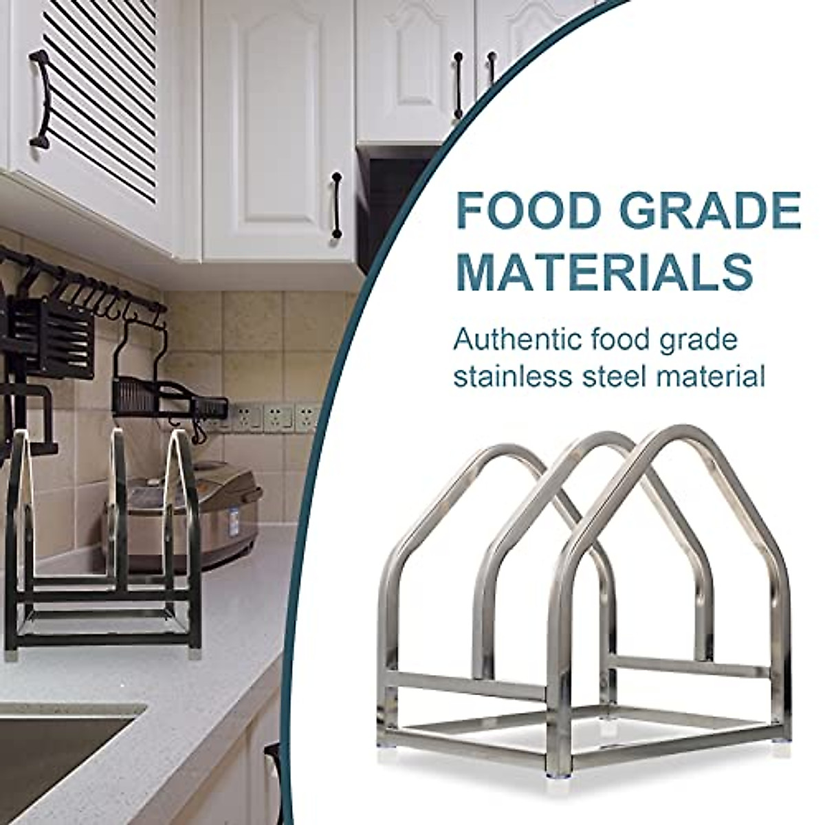 Hemoton Pot Lid Organizer Kitchen Plate Rack Holder Rest Chopping Cutting Board Holder Stand Storage Chopping Board Pots Pans Serving Trays (Sliver)