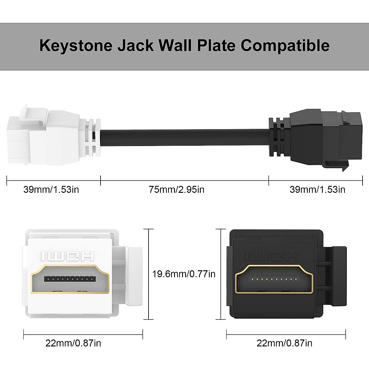 LEENUE HDMI Keystone Jack Pigtail Cable, HDMI Female to Female Pigtail Extension Cable 4k Coupler (2-Pack)-6 Inches