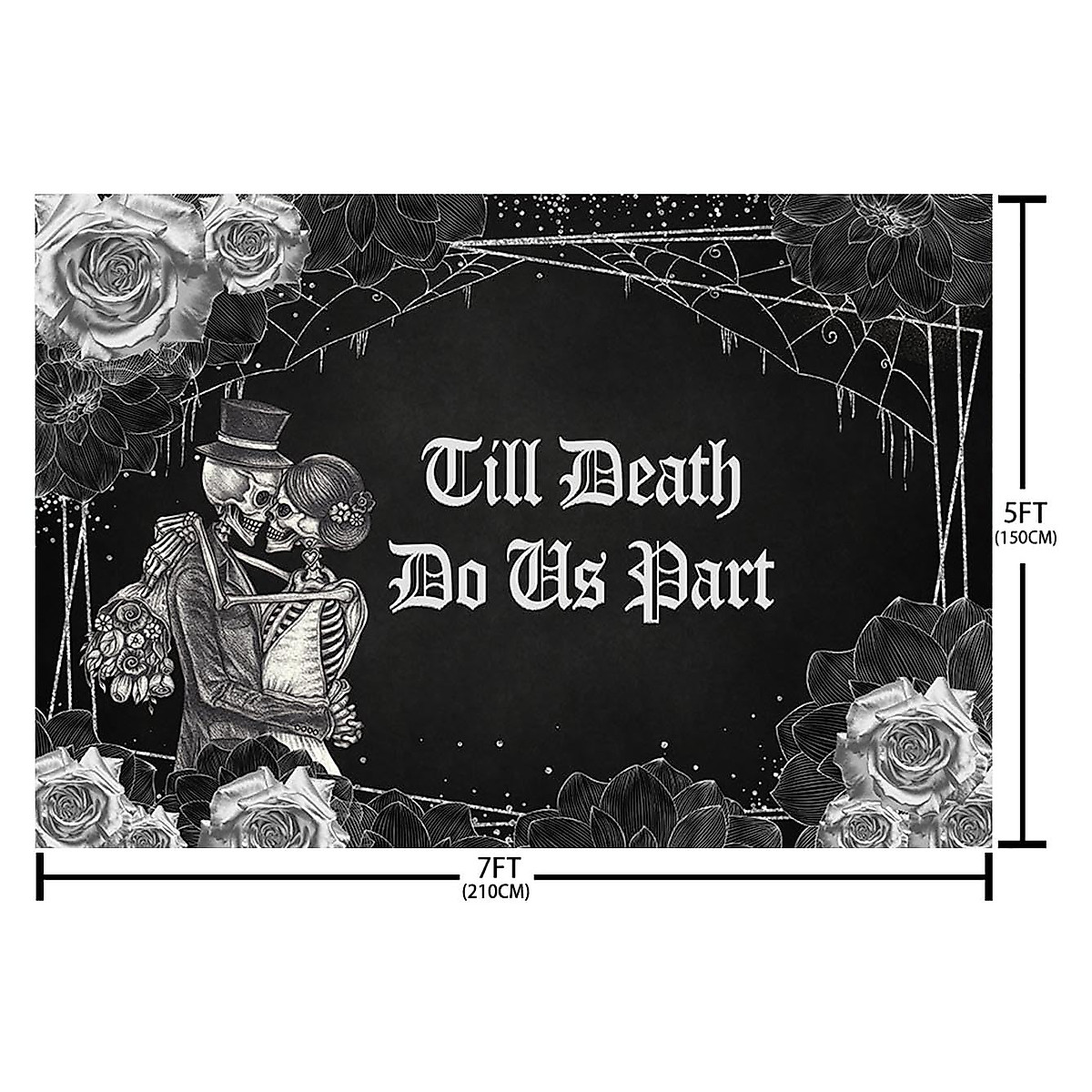 AIBIIN 7x5ft Halloween Till Death Do Us Part Backdrop Spooky Skull Gothic Wedding Party Decorations Supplies Bridal Shower Bride and Groom Mr and Mrs Anniversary Party Banner Photo Shoot Props