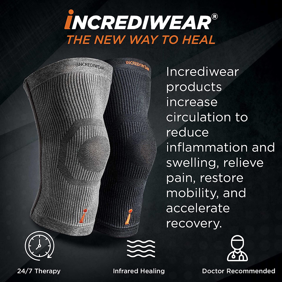 Incrediwear Knee Sleeve – Knee Braces for Knee Pain, Joint Pain Relief, Swelling, Inflammation Relief, and Circulation, Knee Support for Women and Men, Fits 18”-22” Above Kneecap (Grey, X-Large)
