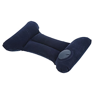 PATIKIL Inflatable Travel Pillow, Lumbar Support Travel Flights Cushion Flocked Air Pillow for Airplane Train Office, Navy Blue