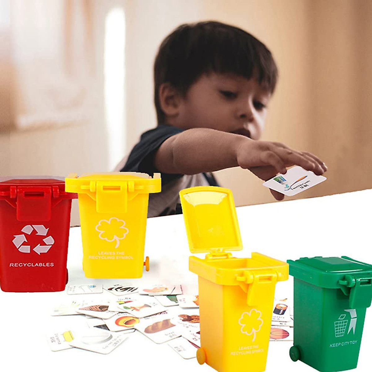 TEHAUX 8pcs Mini Trash Can Trash Can Child Toy Kid Garbage Can Toys Small Garbage Can Toys Garbage Can Kid Toy Children’s Toys Kids Toys Classification Bucket Pulley Clamshell Plastic