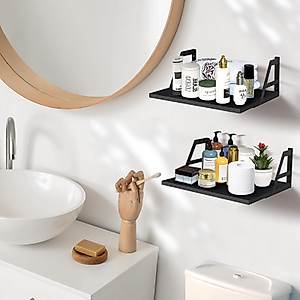 Tectocker-DOU Set of 2 Deep Floating Shelves; Wall Mounted Book Shelf for Living Room, Bedroom Shelves for Wall Decor; Shelves for Wall Storage; Shelving with Metal Brackets, 12 Inches (Black)