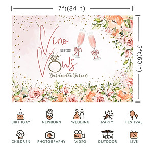 Rsuuinu Vino Before Vows Bachelorette Weekend Backdrop for Parties Glitter Dots Flowers Ring Champagne Bride to Be Photography Background Bach Party Wedding Decorations Banner Photo Booth Props 7x5ft