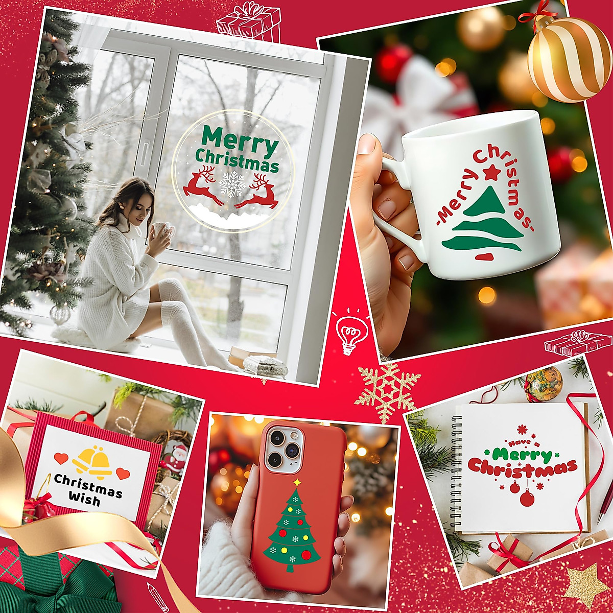 EPRCUT Permanent Vinyl for Cricut, 24ft Adhesive Vinyl Bundle for DIY Christmas Decorations Outdoor, Birthday, Wedding Party, Festival, 24 Counts Cricut Vinyl 12"x12" Sheets, Wall Stickers, Car Decals