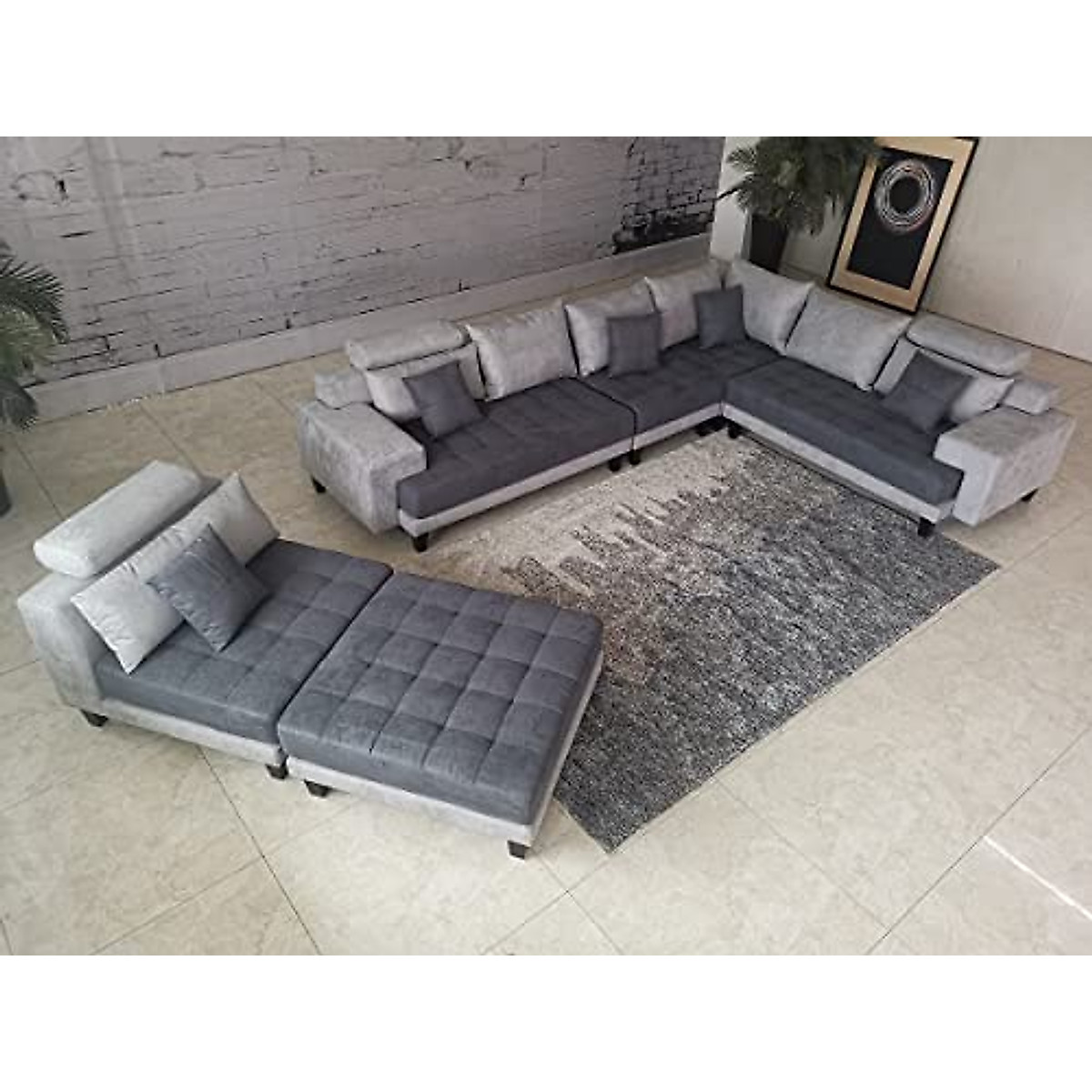 Stendmar 5pc Reversible Modern 2 Tone Gray Microfiber Big Sectional Couch Sofa Set S150D-RG