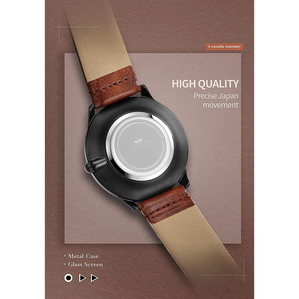 BRIGADA Men's Watches Classic Black Business Casual Wrist Watch for Men Quartz Waterproof