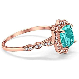 Reyansh Fashion Created Cushion Cut Paraiba Tourmaline 925 Sterling Silver 14K Rose Gold Finish Halo Art Deco Engagement Ring for Women