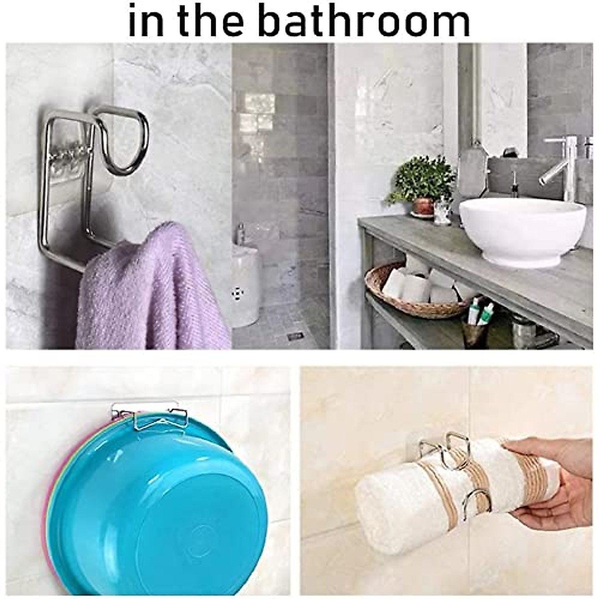 InfantLY Bright Wall Mounted Washbasin Hook Hair Dryer Holder , Heavy Duty Strong Self-Adhesive Waterproof Reusable Robe&Towel Hooks Sticky Hanger Multi-Purpose Hook Kitchen Washroom Bathroom (007)