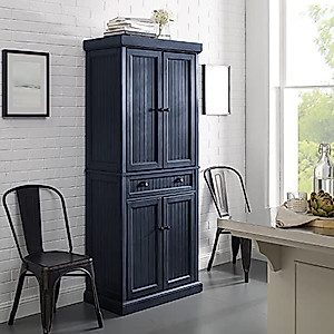 Crosley Furniture Seaside Kitchen Pantry Cabinet, Distressed Navy