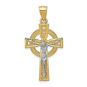IceCarats 14K Two Tone Gold Iona Lord Jesus Christ Crucifix Holy Cross Necklace Heart Claddagh Celtic Religious Pendant Charm Irish Jewelry Only