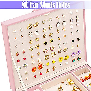 Girls Jewelry Box for Earring Jewelry Organizer Box Womens Earring Box for Girls Earring Holder Organizer Stud Earring Jewelry Box for Necklace Ring Earring Organizer for Girls Earring Storage Pink