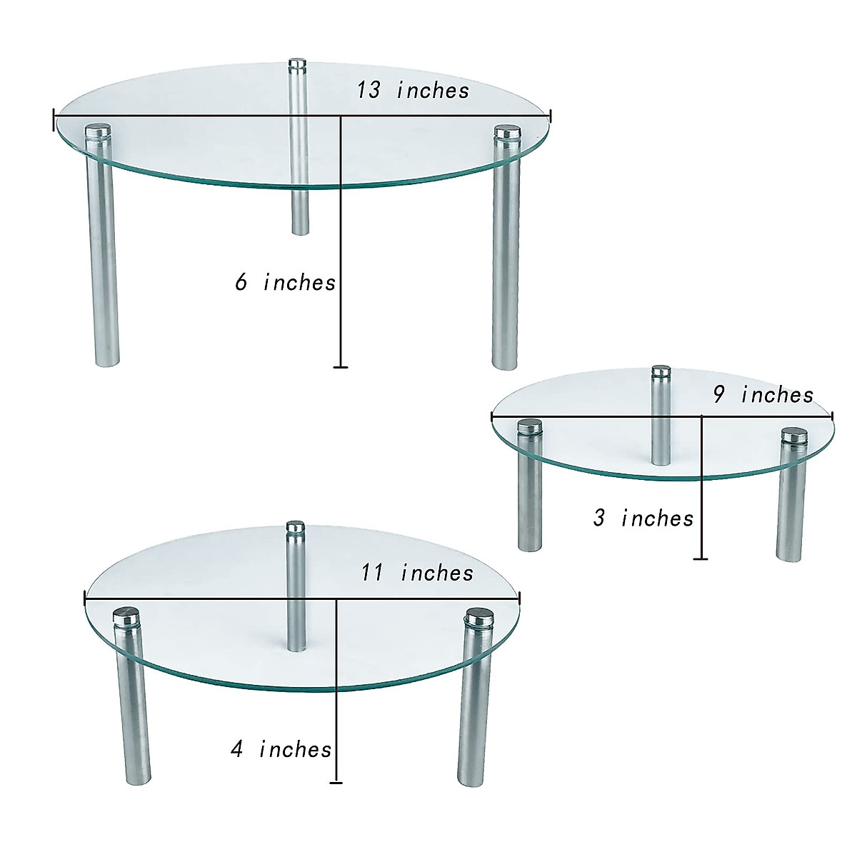 FESTLOVE 3 Pcs Round Tempered Glass Cake Stands Set 8 10 13 Inch Cupcake Display Stand Plate for Dessert Table Serving Platter