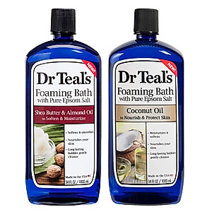 Dr Teal's Foaming Bath Variety Gift Set (2 Pack, 34oz Ea) - Soften & Moisturize Shea Butter & Almond Oil, Nourish & Protect Coconut Oil - Essential Oils Blended with Pure Epsom Salt - at Home Spa Kit
