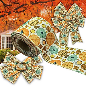 ACSENCETER Hello Autumn Wired Ribbon Thanksgiving Pumpkin Orange Pattern Gift Wrap DIY Holiday Craft Wrapping Craft Decorations Halloween Tree Toppers 2.5" x 10 Yards