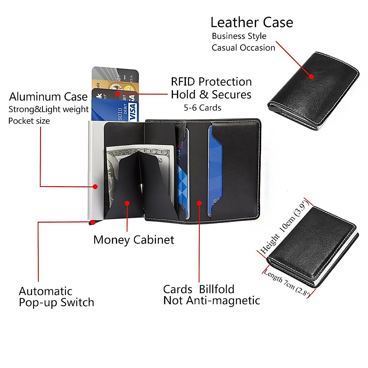 Dlife Credit Card Holder RFID Blocking Wallet Slim Wallet Cowhide Leather Vintage Aluminum Business Card Holder Automatic Pop-up Card Case Wallet Security Travel Wallet (Blue Case)