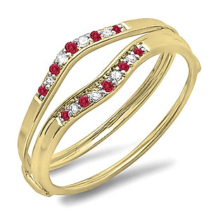 Dazzlingrock Collection Round Ruby & White Diamond Ladies Anniversary Enhancer Guard Wedding Band, 10K Yellow Gold, Size 7