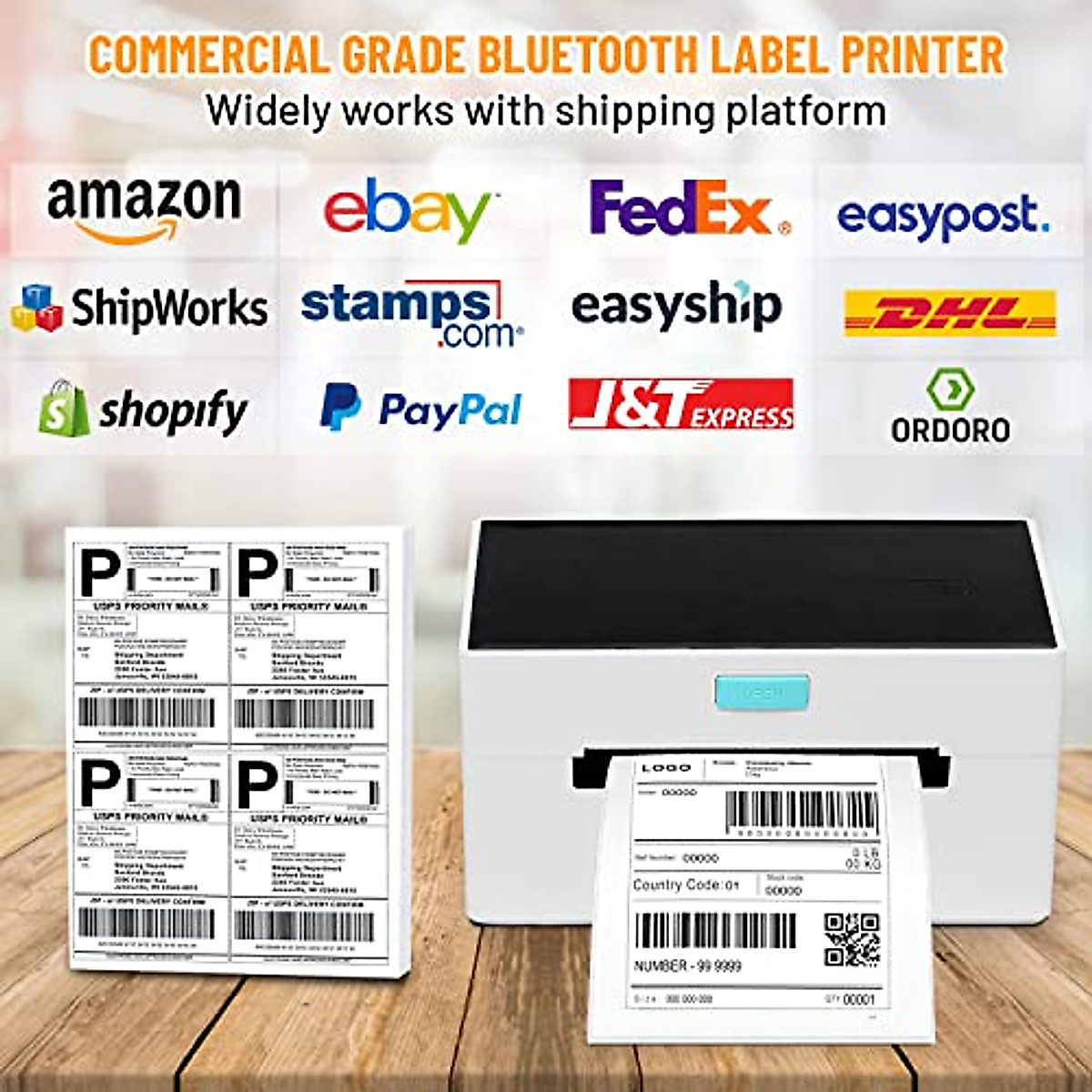 Shipping Label Printer, 160mm/s 4×6 Label Maker with Wireless for Business Home Packages Thermal Printer Supports Amazon, Ebay, Etsy, Shopify, UPS, FedEx, USPS and Many Others