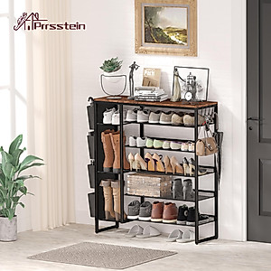 Prrsstein Shoe Rack-6 Tier Shoe Organizer,Shoes Rack for Entryway&Front Door Entrance,Free Standing Shoe Storage Cabinet Made by Wood&Metal.Equip Multi-Functional Felt Storage Bag