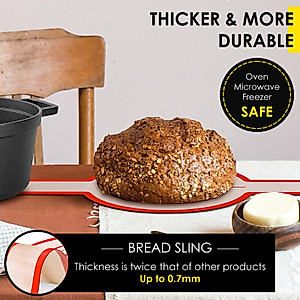 Upgraded Silicone Bread Sling Dutch Oven Liners Sourdough Baking Supplies Reusable Non-Stick Bread Mat Cast Iron Sheet Extra Long Handles Larger Size 8.6 Inch Diameter (Red, 2)