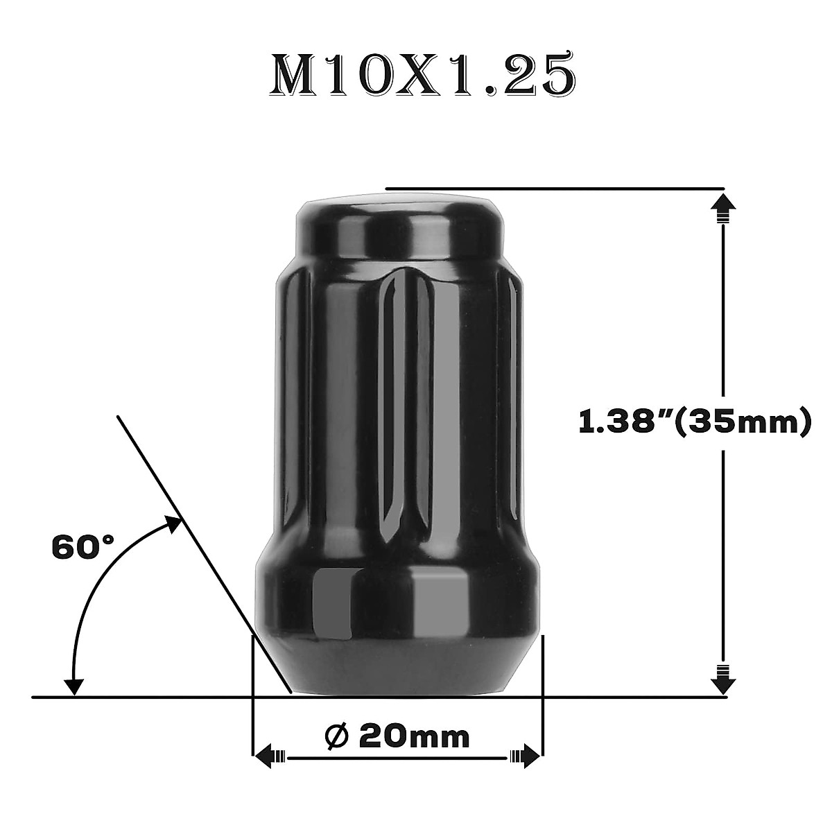 ATV M10x1.25 Aftermarket Lug Nuts for Most Honda Yamaha Kawasaki Suzuki, dynofit 16pcs+1socket 10mm-1.25 Black Spline Drive Conical/Cone Lugnuts for Arctic Cat/Can-Am Tuner Quad, 19mm/21mm Hex Key